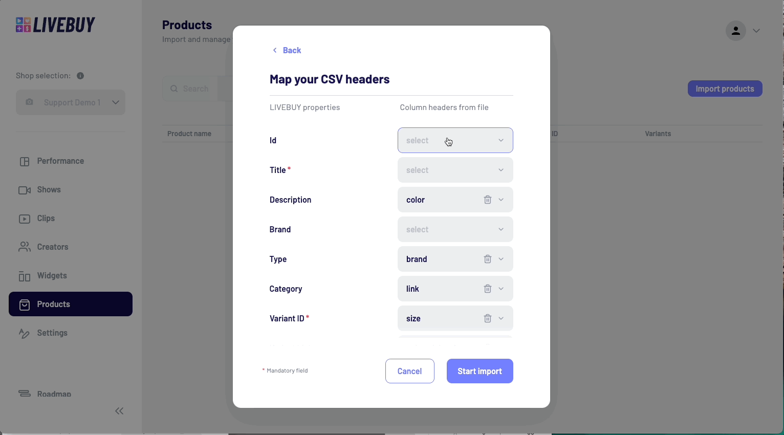 Import your Product Catalogue – LIVEBUY