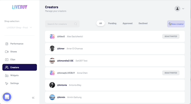 Add a Creator Account – LIVEBUY