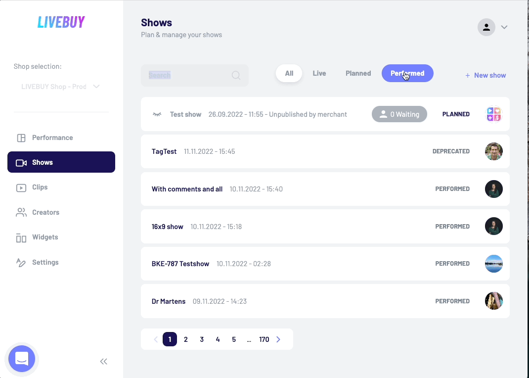 Show Reporting – LIVEBUY